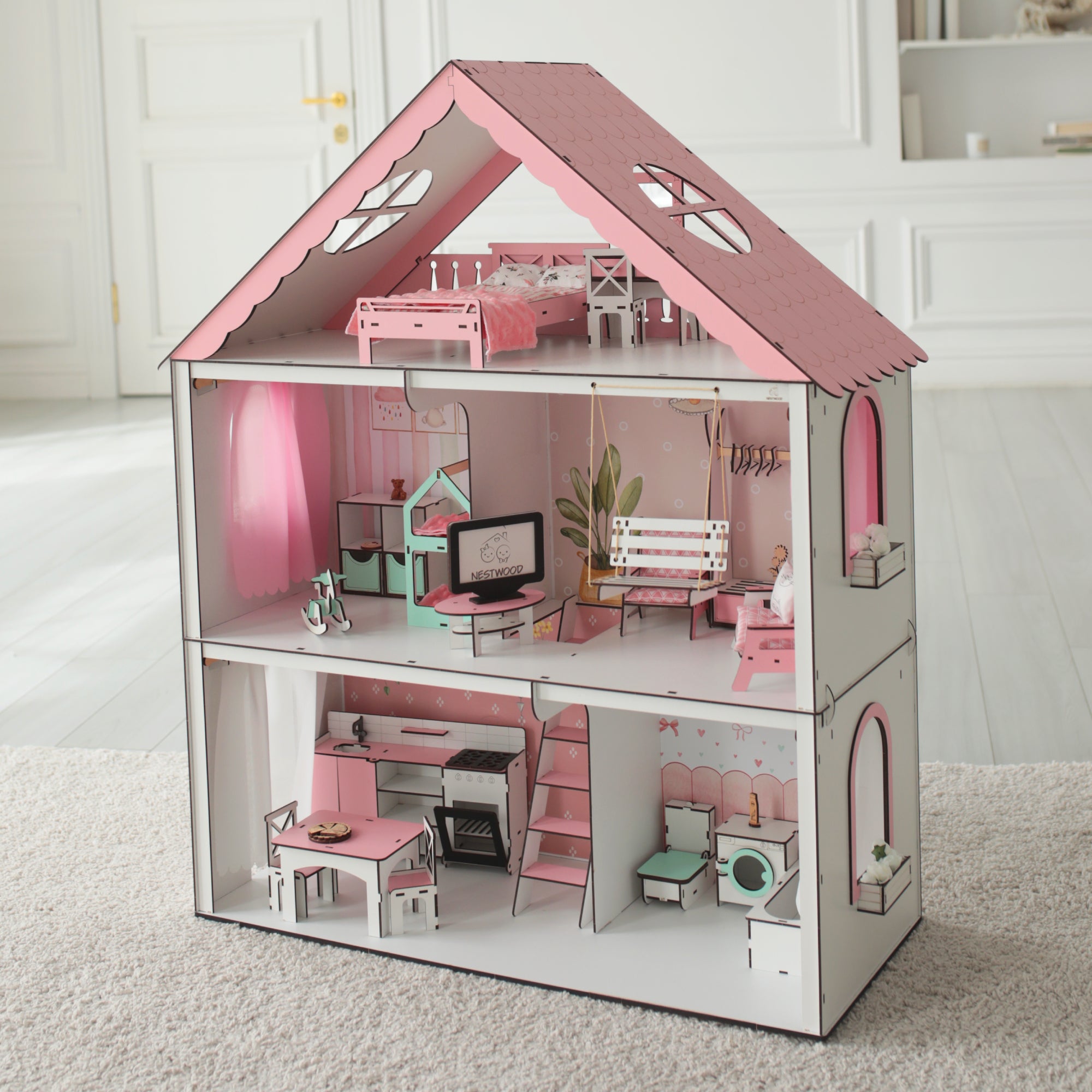 Wooden Dollhouse Fantasy Pink – Toy by Nestwood – NESTWOOD